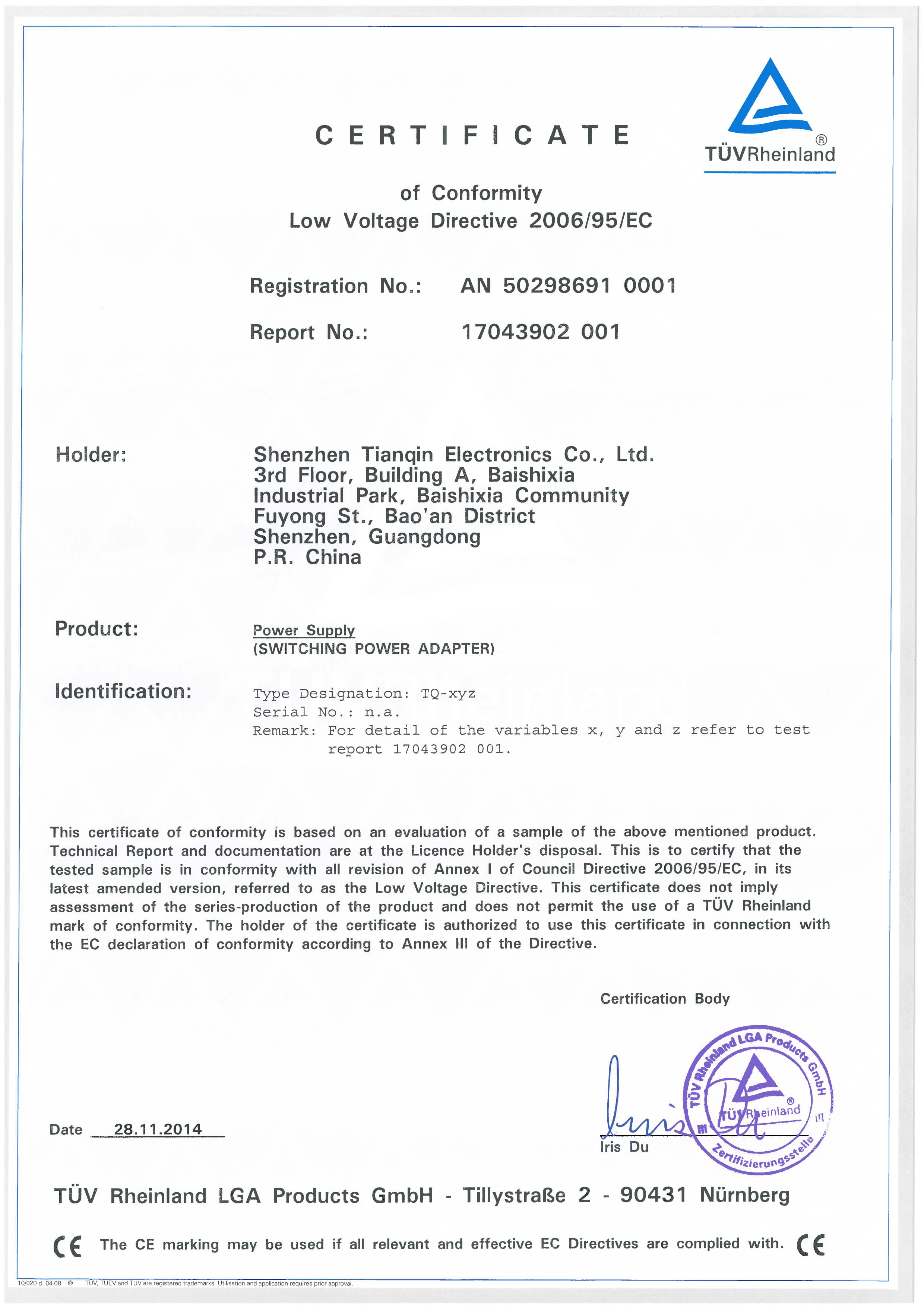 Buy Wholesale China 17v 1a Tuv Ce Rohs Certificated Wall Model Power ...