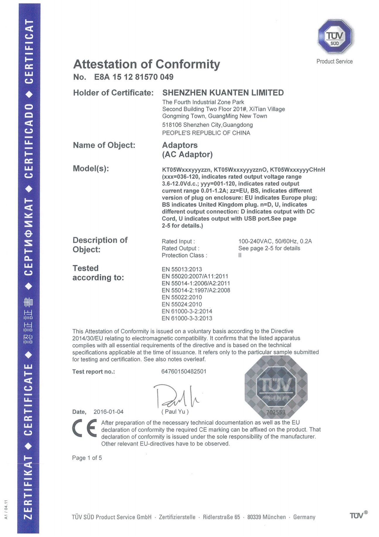 Buy Wholesale China Kc Approved Ac Adapter, Ac Dc Power Supply 5w,slim ...