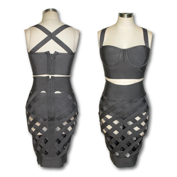 Sexy taupe open-caged bandage skirt set | Global Sources