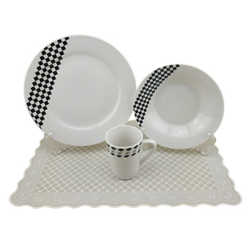 Black-and-white checkered dinnerware set