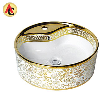 Bathroom basin with ornate golden patterns | Global Sources
